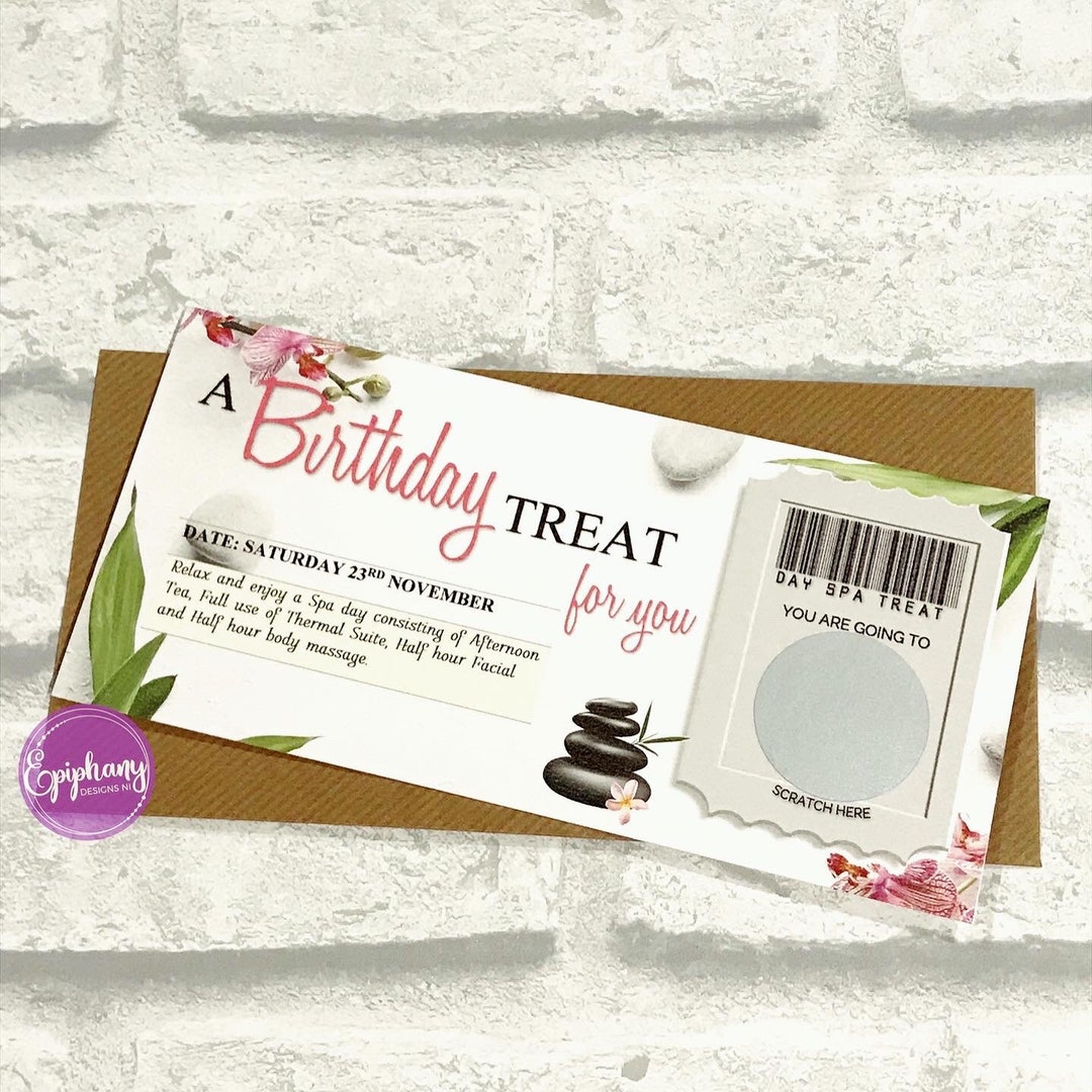 Personalised Scratch Card Voucher spa Day, Weekend Away, A Birthday ...