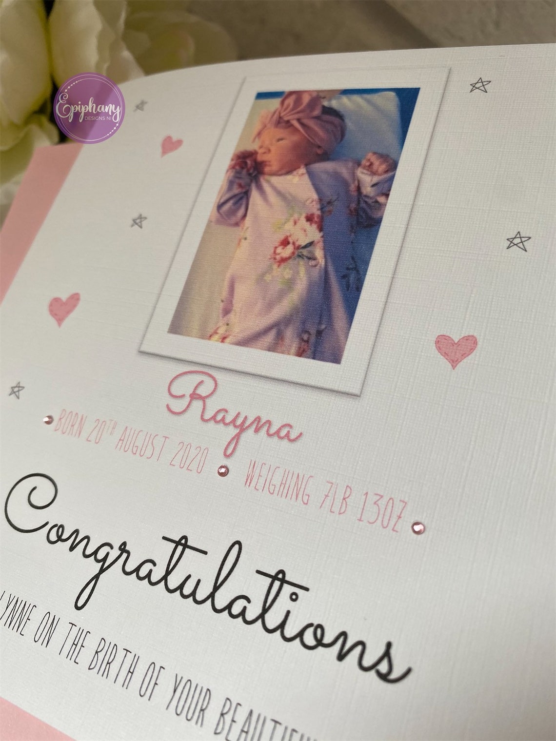 New Baby Girl Card, Daughter, Granddaughter Personalised With Photo and ...