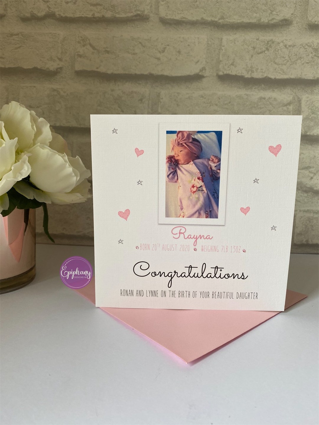New Baby Girl Card, Daughter, Granddaughter Personalised With Photo and ...