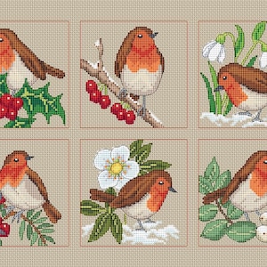 Set of Six Robin Cross Stitch Charts - Etsy