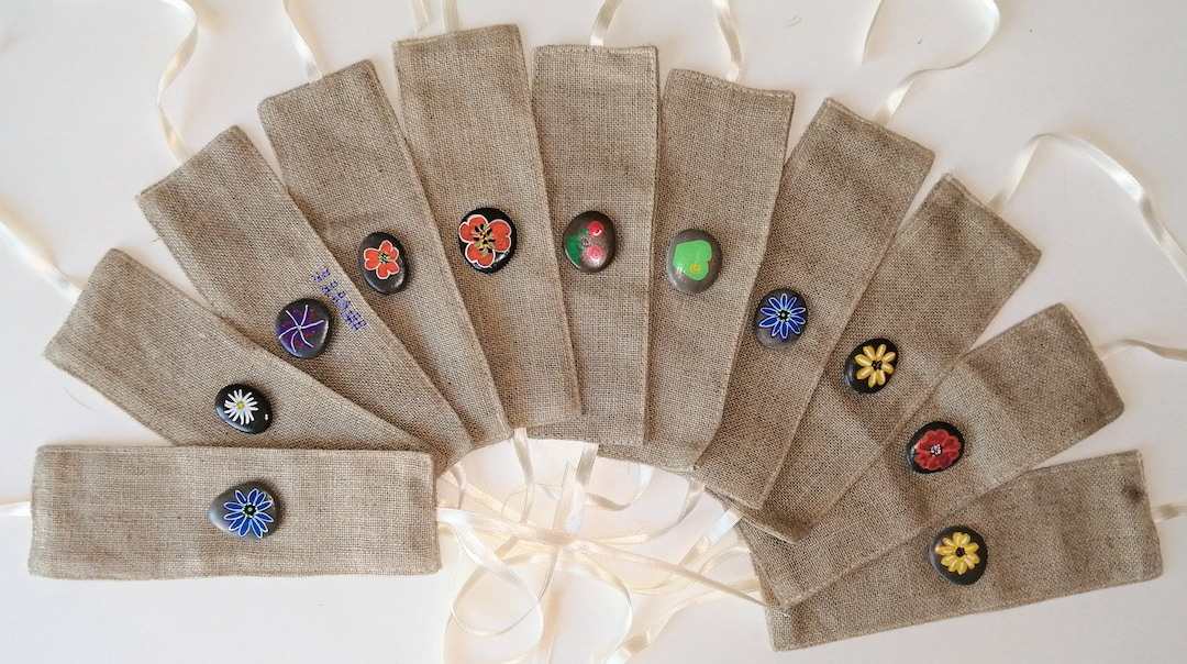 Linen Napkin Ring With Hand Painted Pebble, Napkin Ring, Kitchen ...