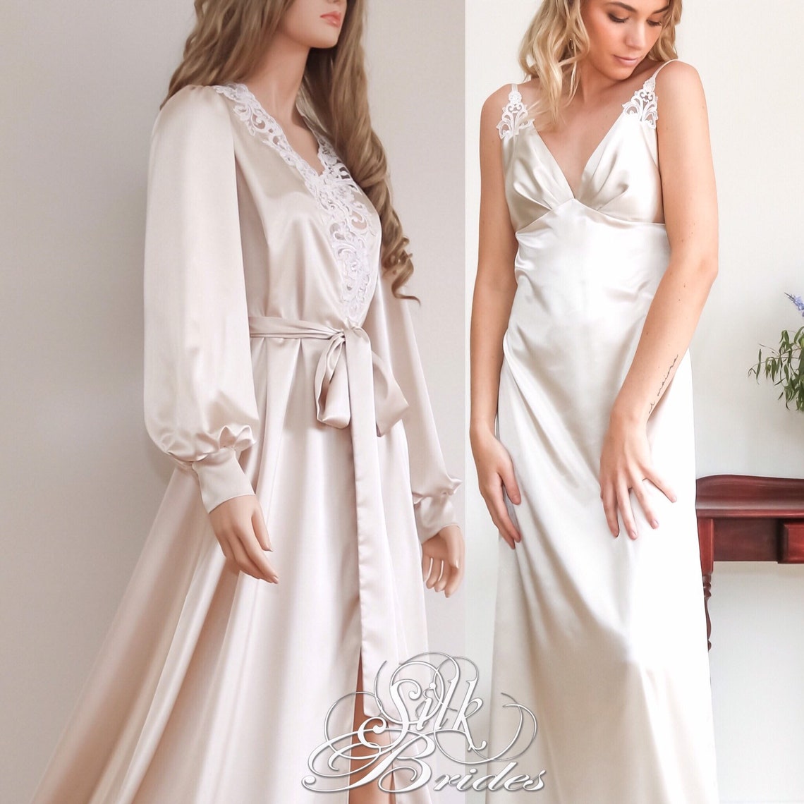 Champagne Robe & Nightgown Negligee Set Luxury Boudoir | Etsy