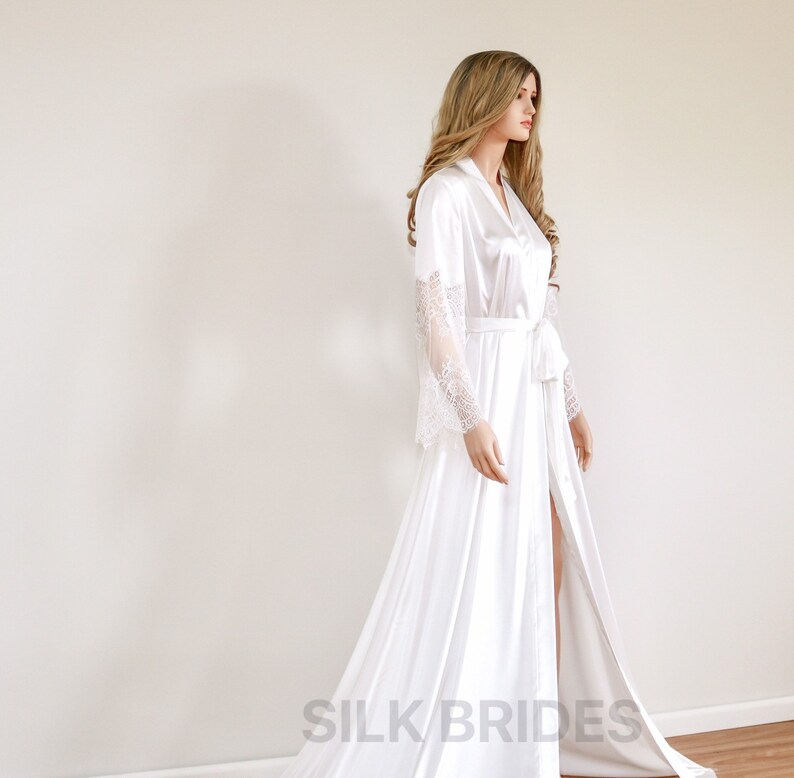 Long Bridal Robe Wedding Lingerie Soft Stretch Poly Satin - Etsy