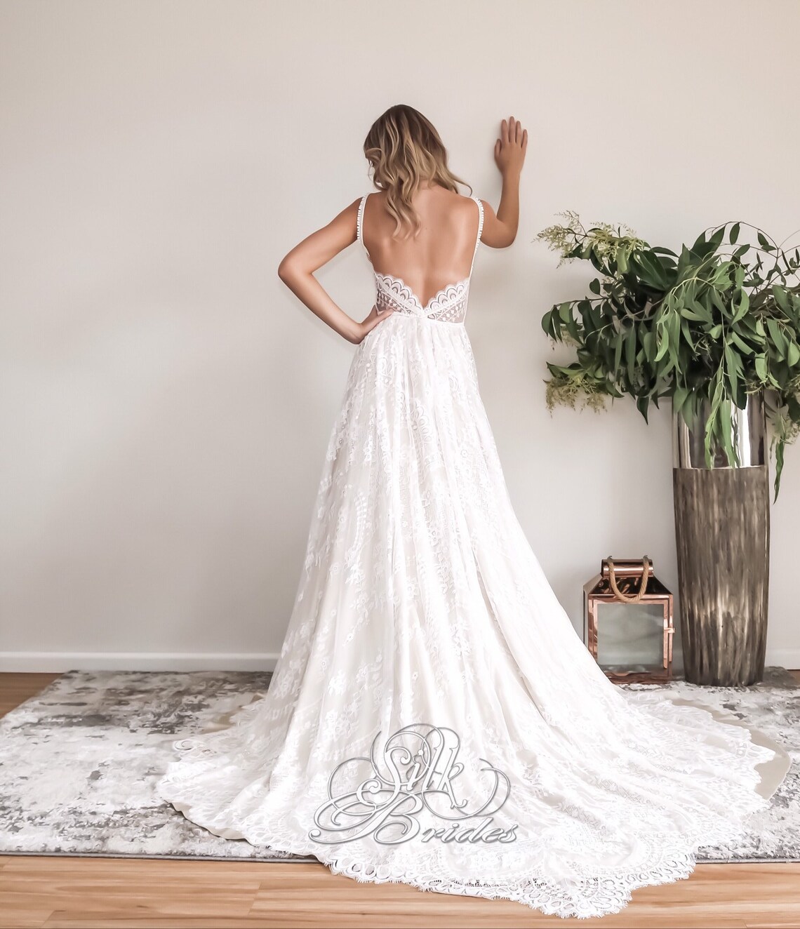 Romantic Backless Boho Lace Wedding Dress Summer Beach Garden | Etsy