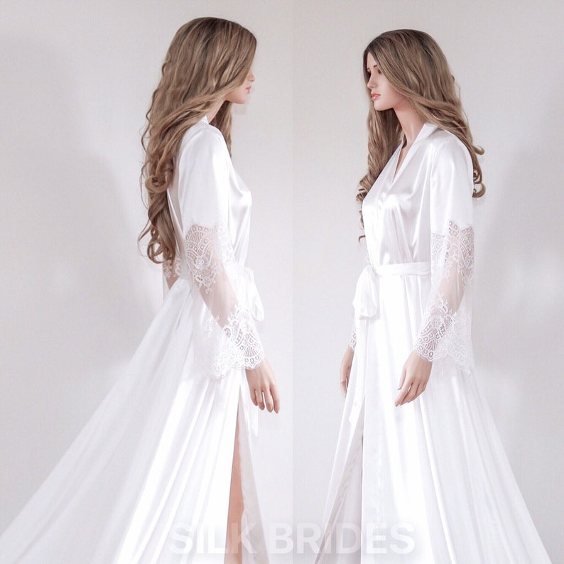 Long Bridal Robe Wedding Lingerie Soft Stretch Poly Satin - Etsy