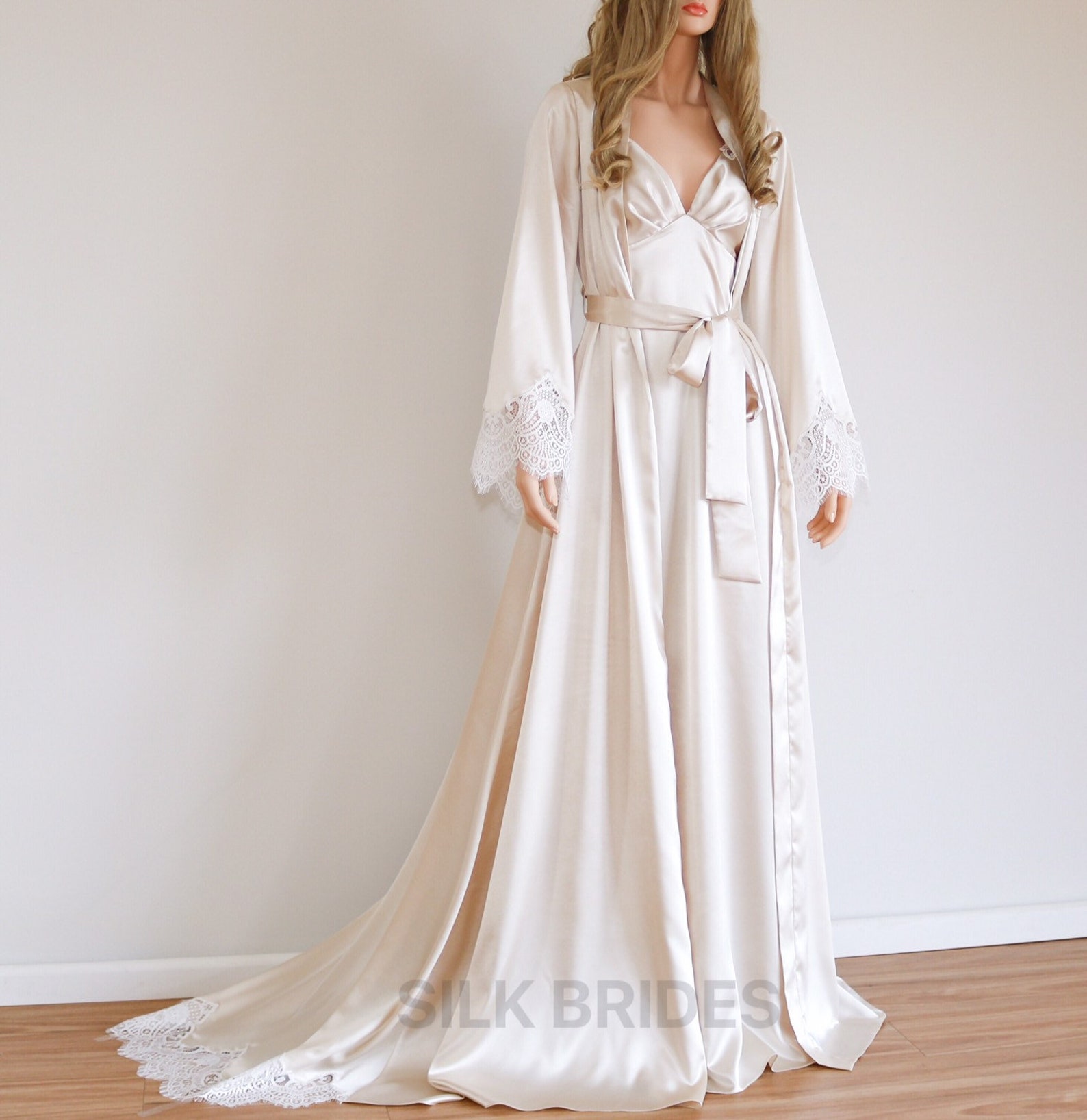 Maxi Champagne Bridal Robe & Nightgown Set Luxury Boudoir - Etsy
