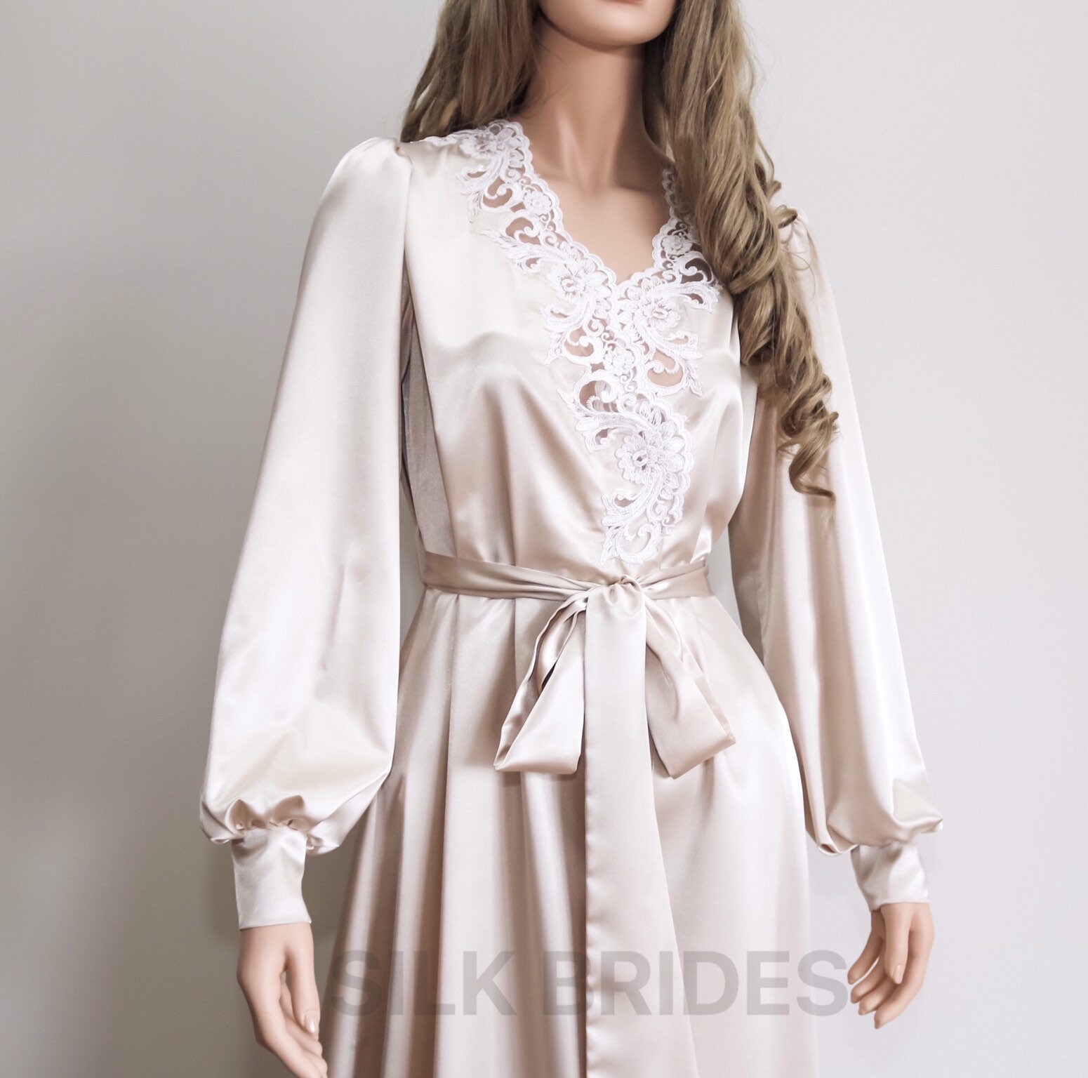 Champagne Robe & Nightgown Negligee Set, Luxury Boudoir Wedding ...