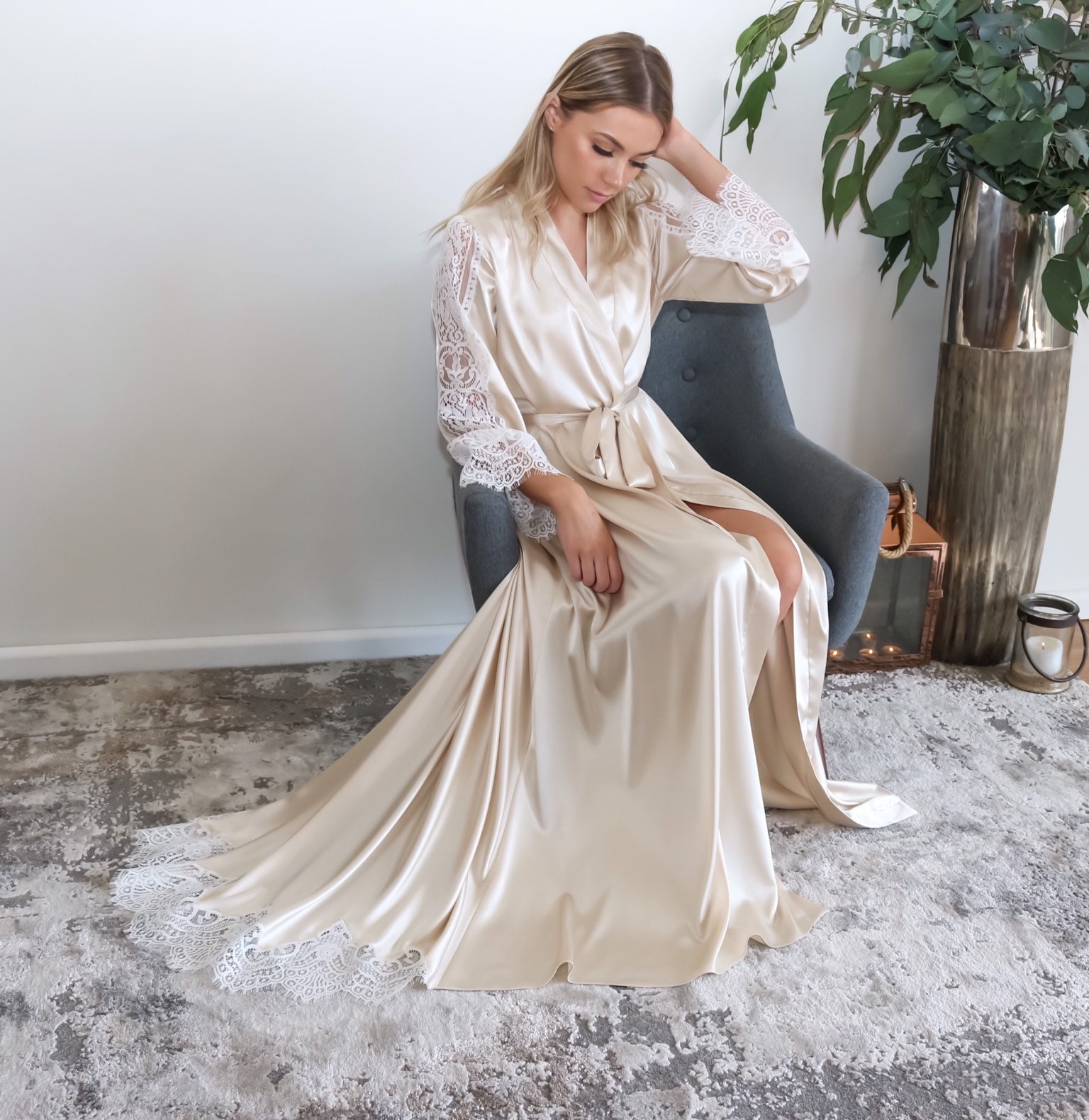 Champagne Bridal Robe & Nightgown Set, Luxury Boudoir Wedding Lingerie ...