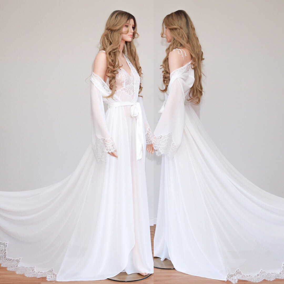 Chiffon Bridal Robe & Nightgown Set, Luxury Boudoir Wedding Lingerie ...