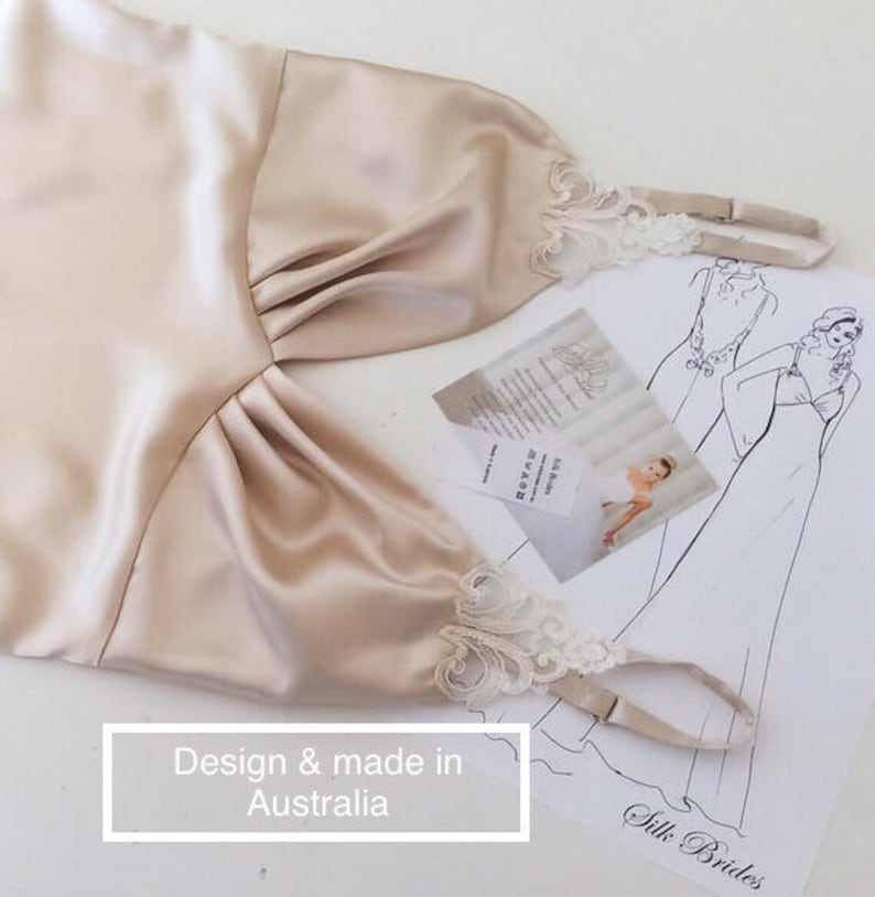 Champagne Satin Nightgown Negligee With Small Train, Boudoir Lingerie ...