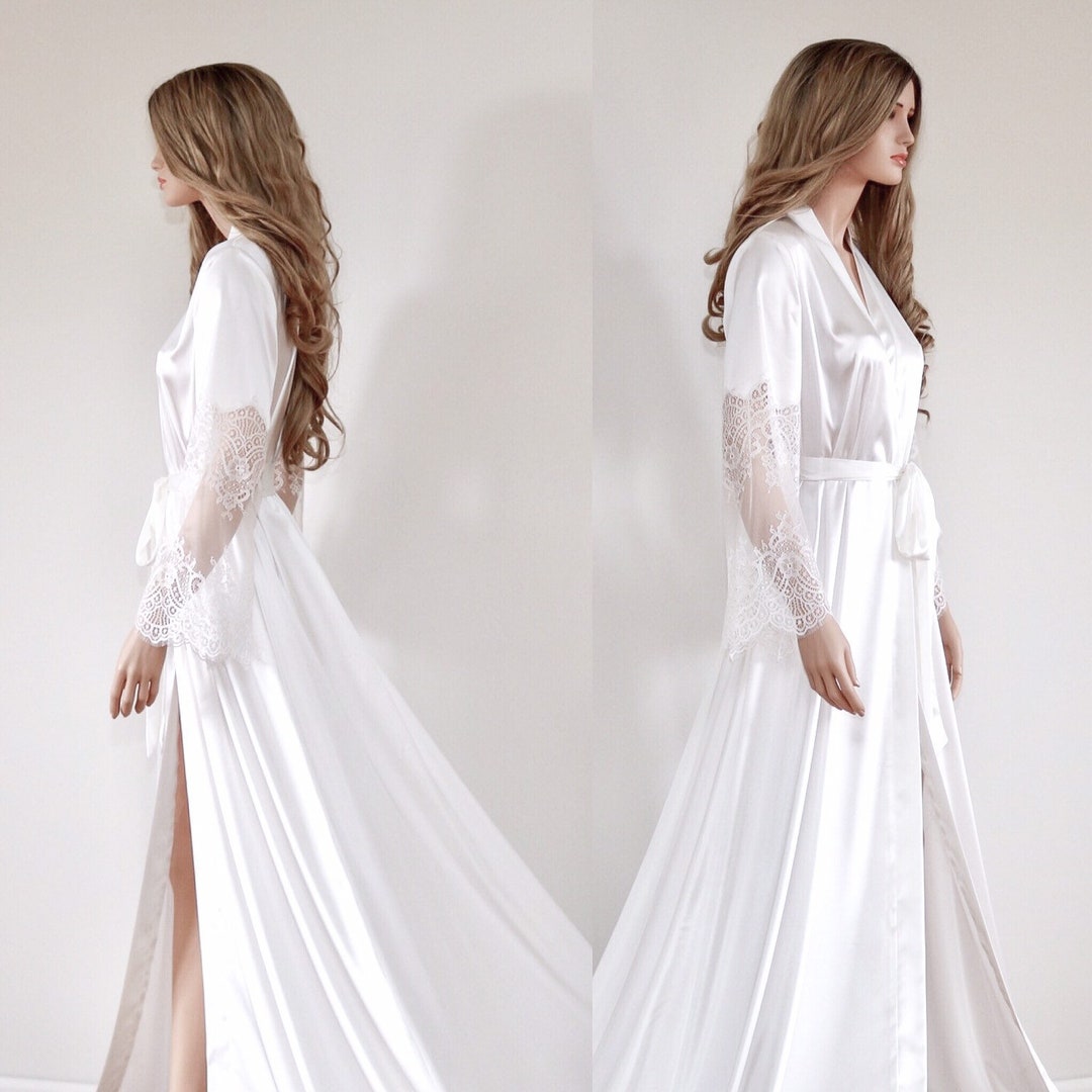 Long Bridal Robe Wedding Lingerie Soft Stretch Poly Satin - Etsy
