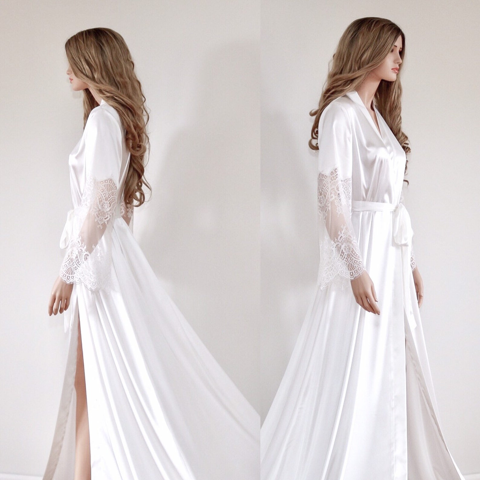 Long Bridal Robe Wedding Lingerie Soft Stretch Poly Satin - Etsy