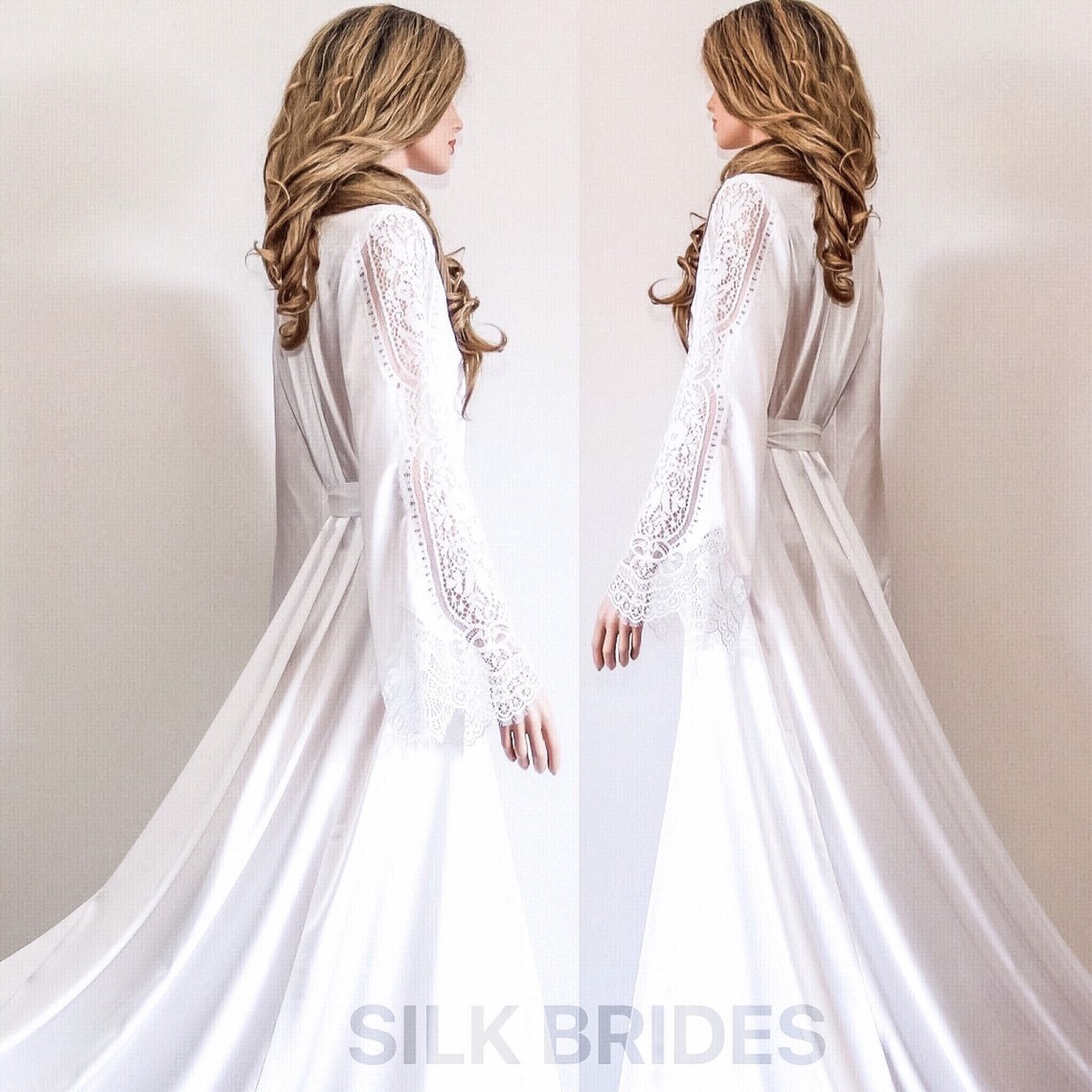 New Long Bridal Robe With Train White Maxi Dressing Gown - Etsy