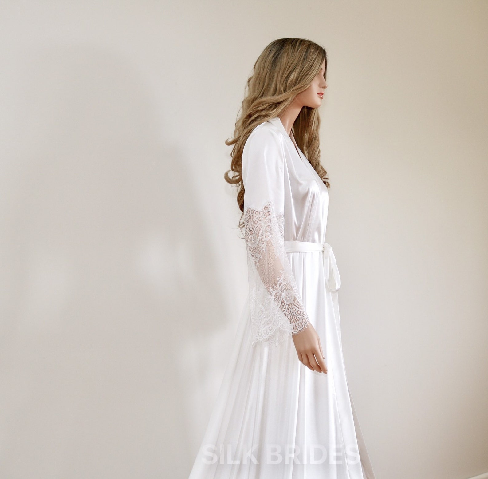 Long Bridal Robe Wedding Lingerie Soft Stretch Poly Satin - Etsy