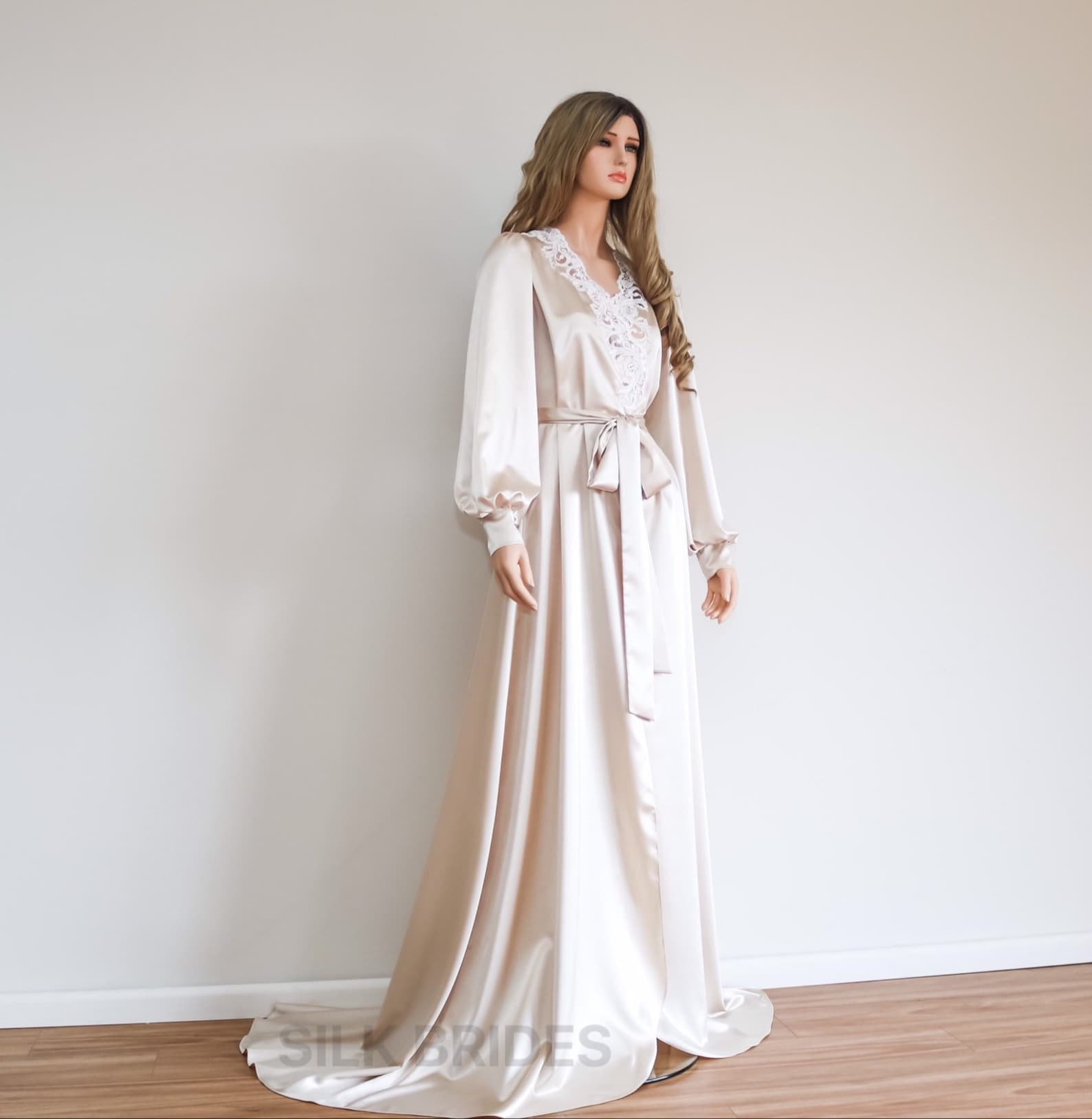 Maxi Long Bridal Robe With Train Champagne Getting Ready | Etsy