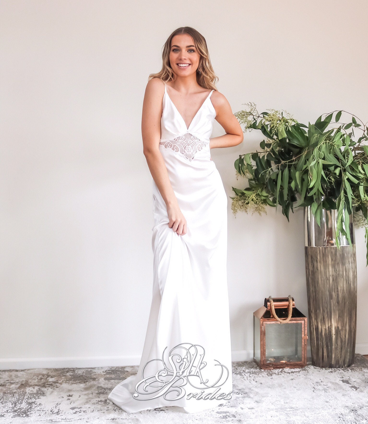 Elegant White Long Backless Satin Nightgown Negligee Slip, Honeymoon ...