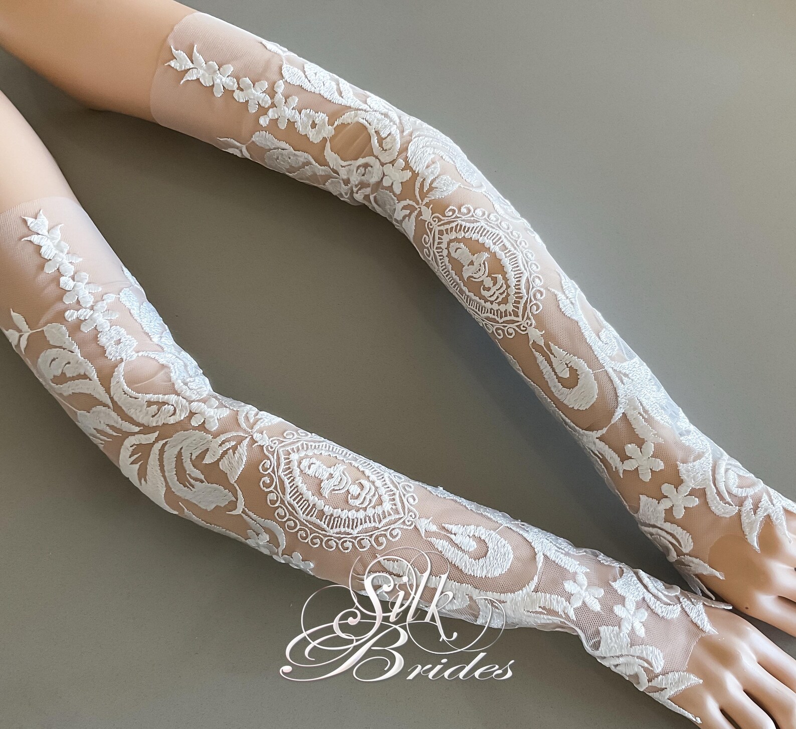 Detachable Embroidery Tulle Sleeves, Custom Made Fingerless Lace Bridal ...