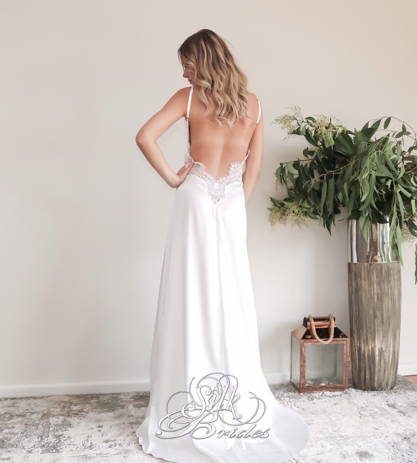 Elegant White Long Backless Satin Nightgown Negligee Slip, Honeymoon ...