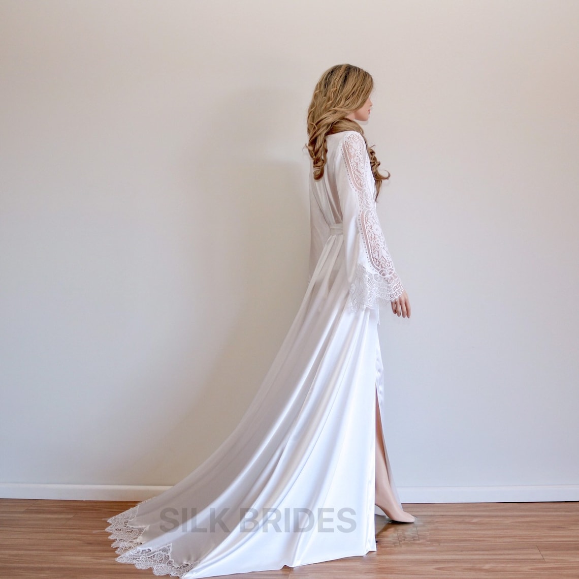 New Long Bridal Robe With Train White Maxi Dressing Gown - Etsy