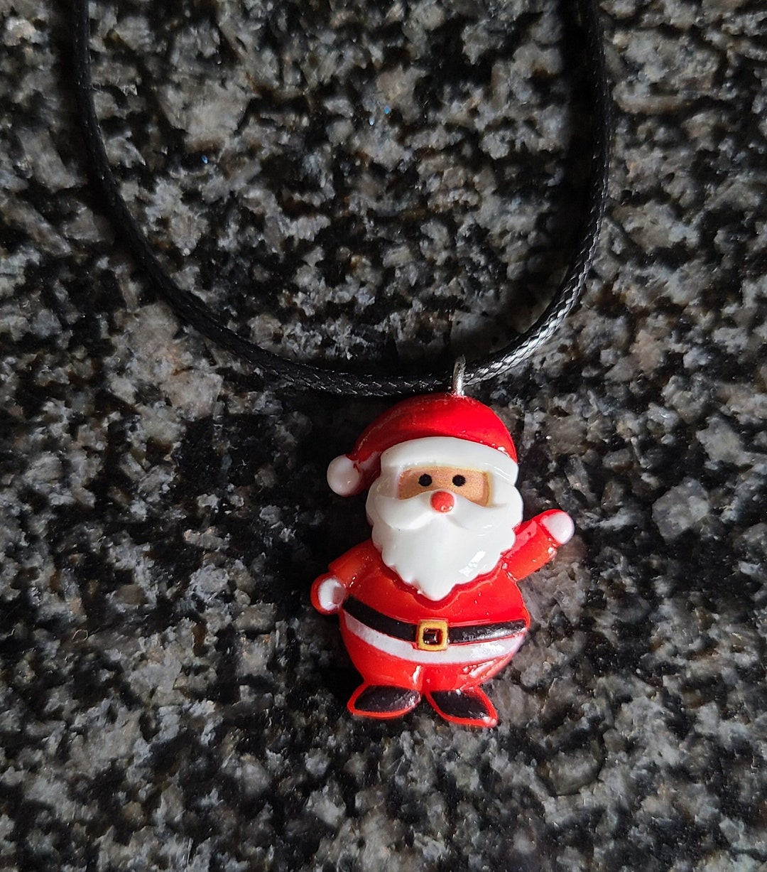 Santa Claus Necklace! Cute Black PU Leather Santa Pendant Necklace for ...