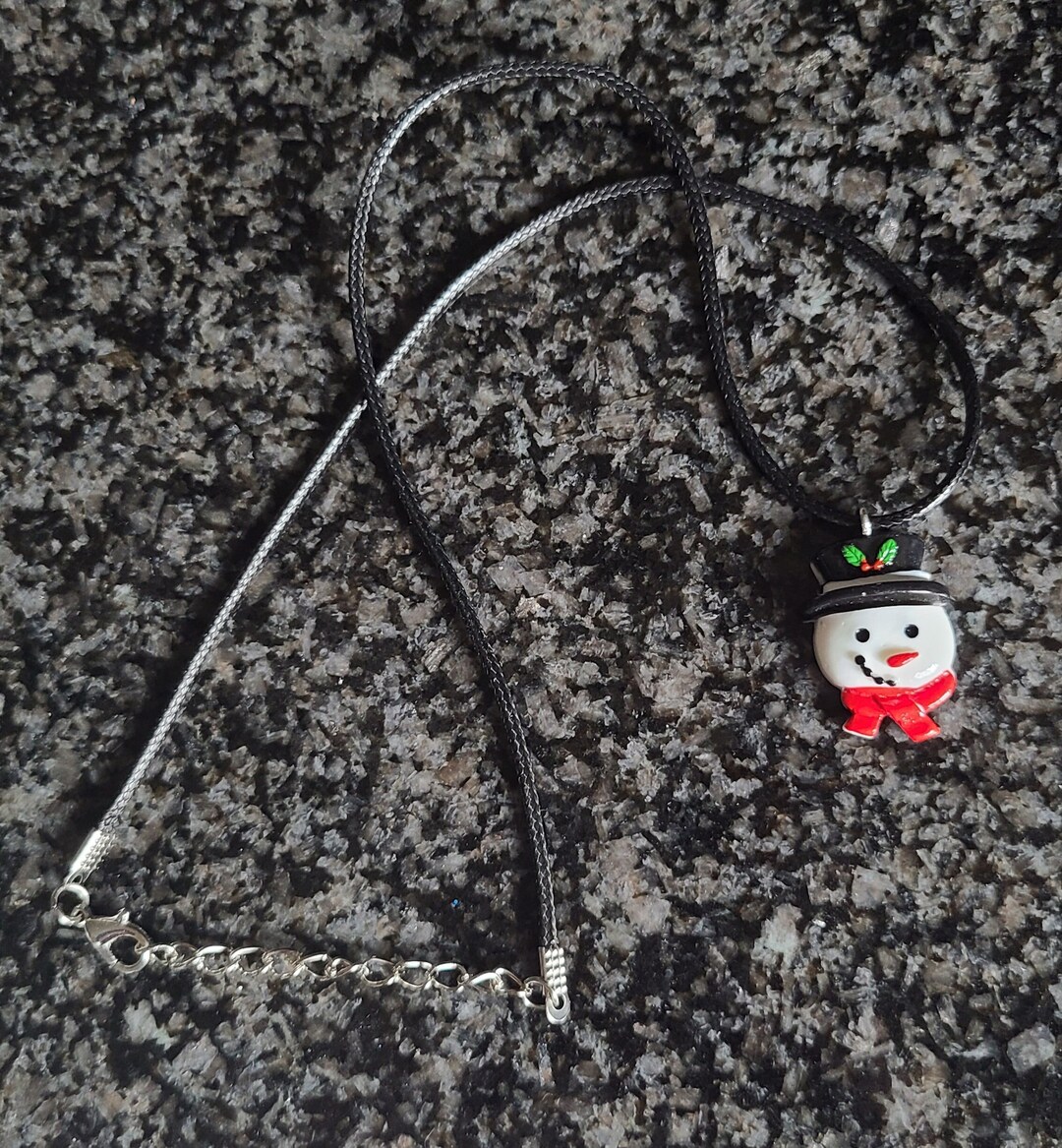 Snowman Necklace! Cute Black PU Leather Pendant Necklace for Kids ...