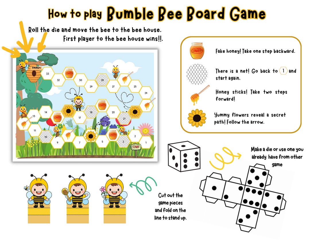 Bumble Bee Board Game Printable PDF Instant Digital Download Two to ...