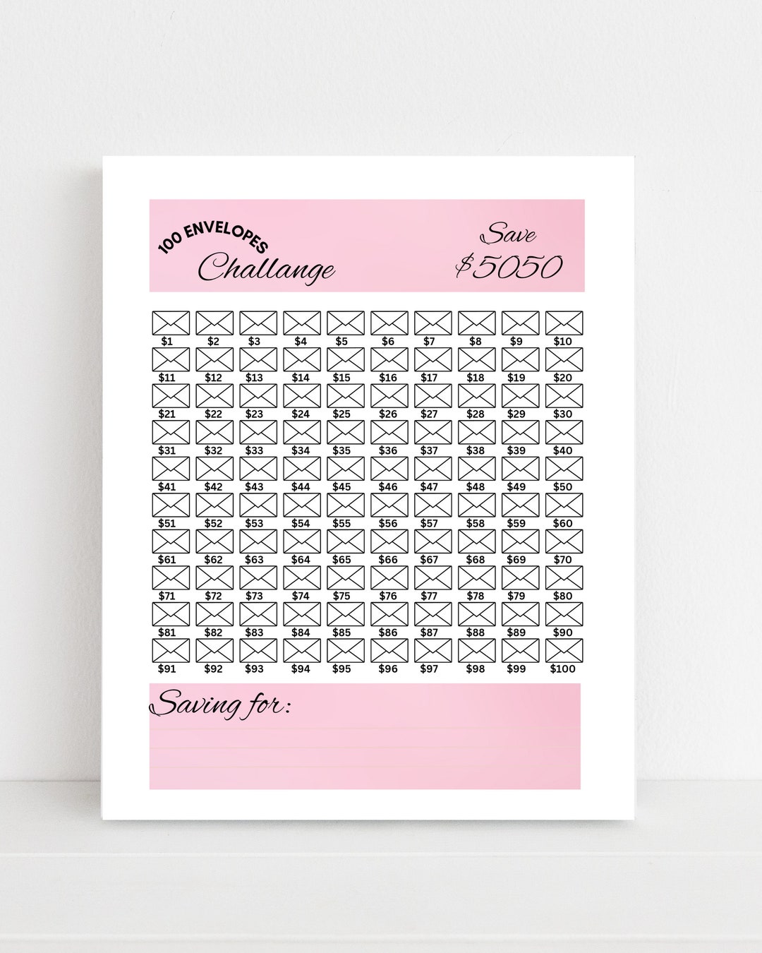 100 Envelope Challenge Printable Money Savings Instant Digital Download ...