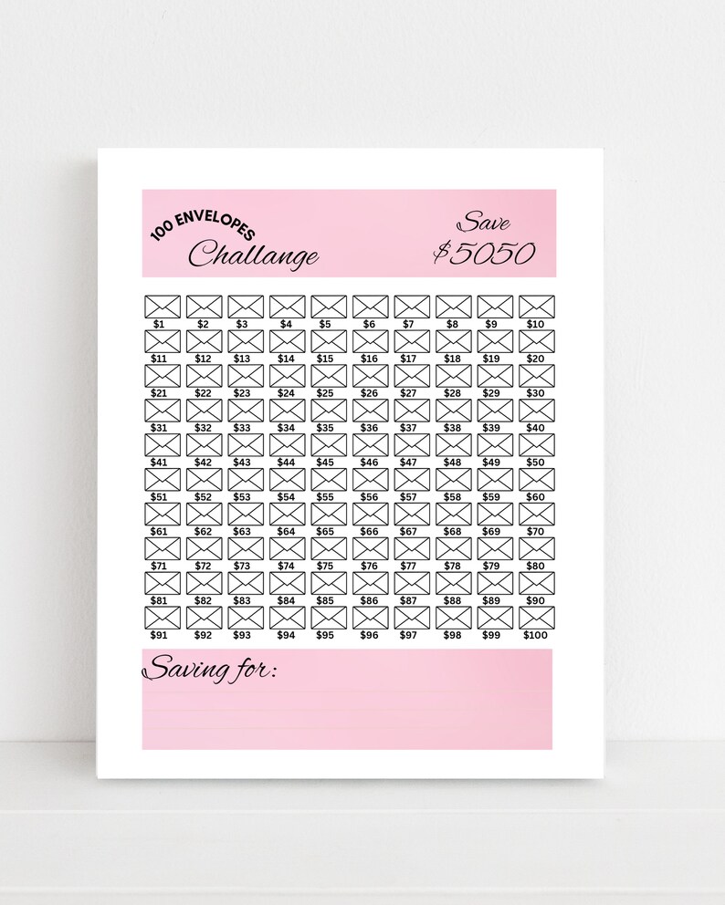 100 Envelope Challenge Printable Money Savings Instant Digital Download ...