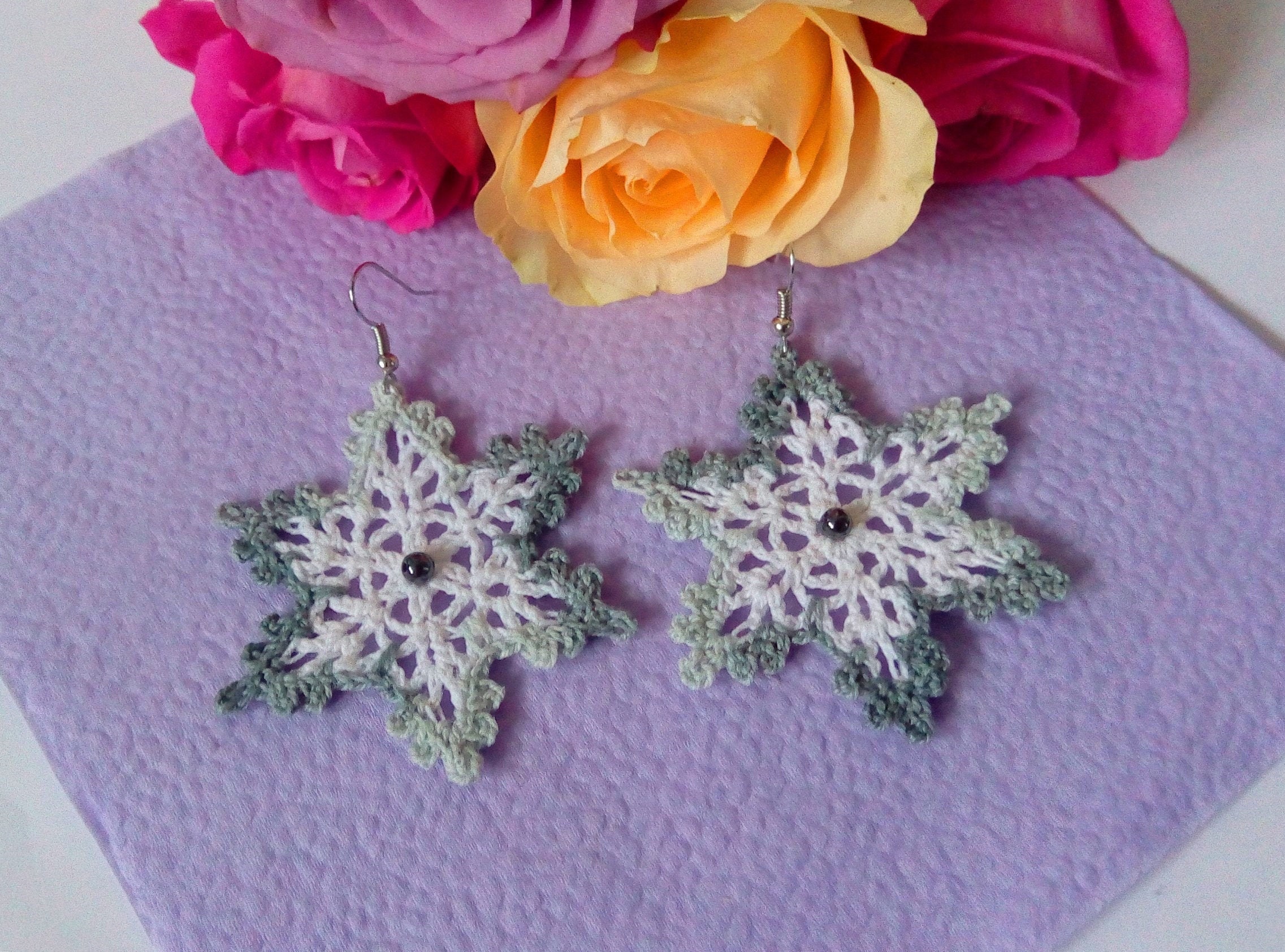 Snowflake Earrings, Crochet Earrings, Wedding Jewelry, Personalized ...
