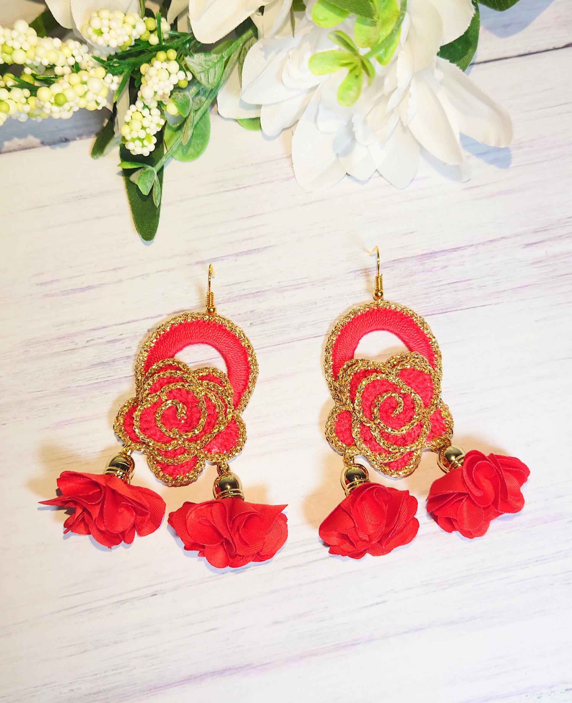 Red Gold Flamenco Earrings for Expressive Women, Spanish Style Jewelry ...