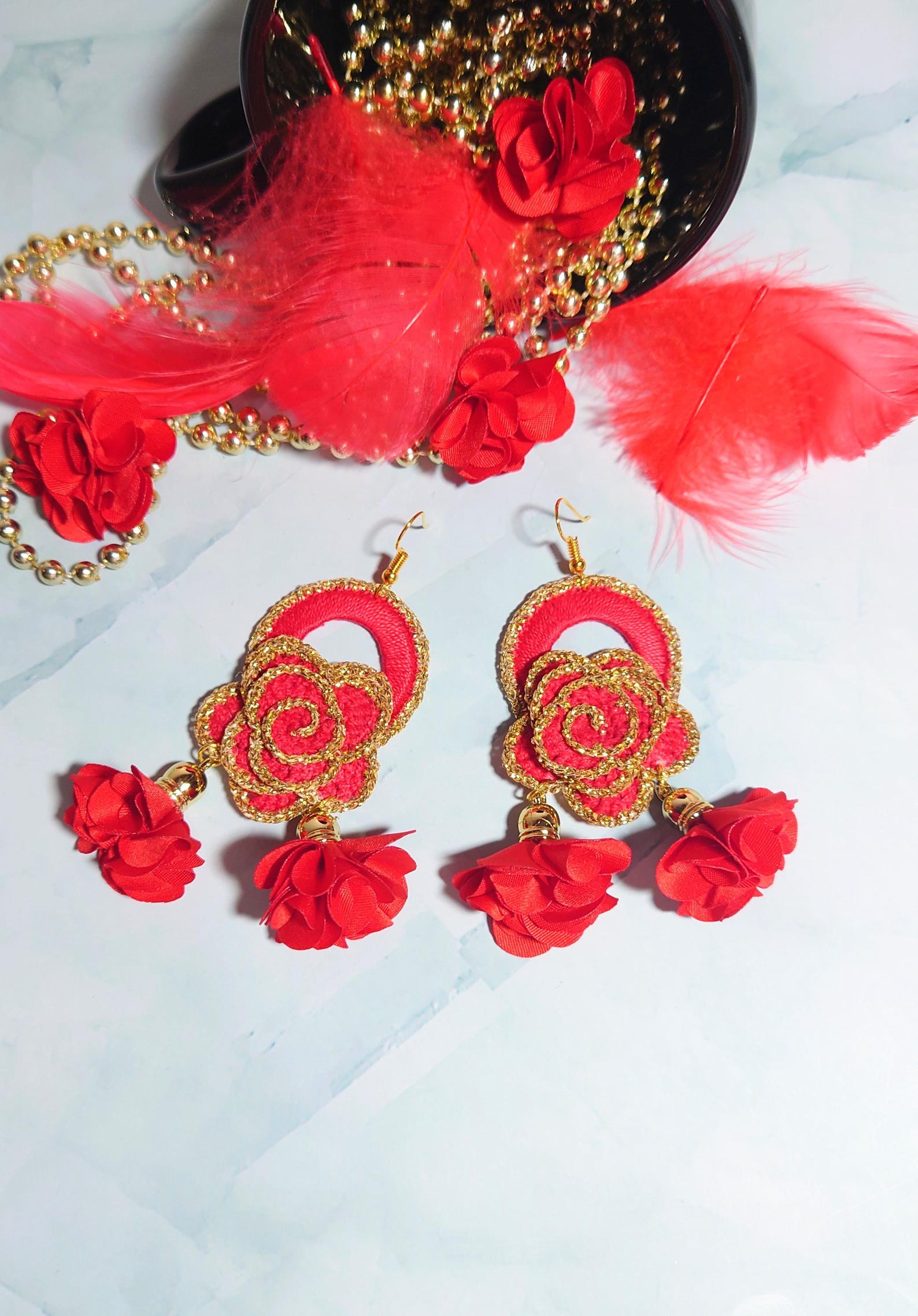 Red Gold Flamenco Earrings for Expressive Women, Spanish Style Jewelry ...