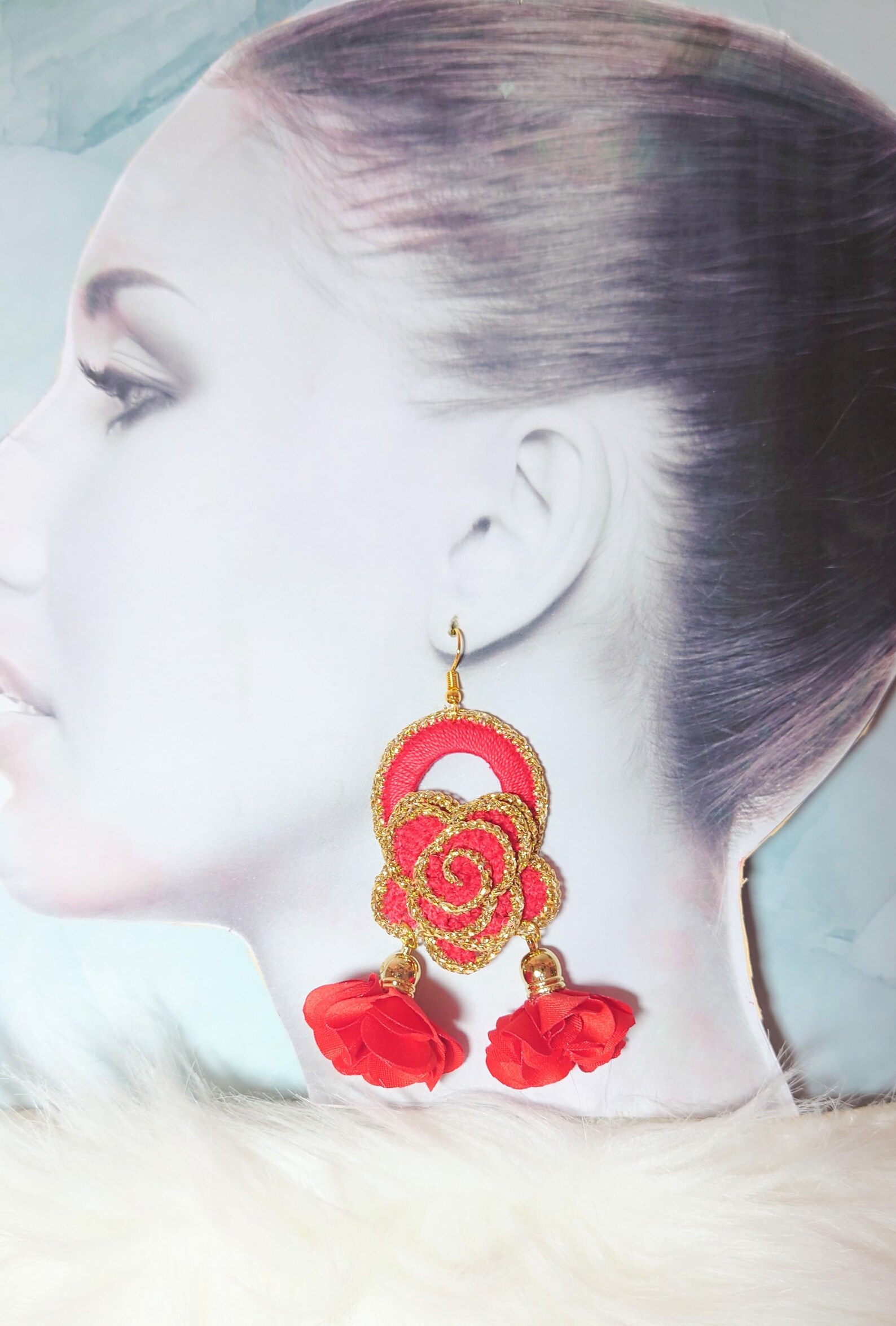 Red Gold Flamenco Earrings for Expressive Women, Spanish Style Jewelry ...