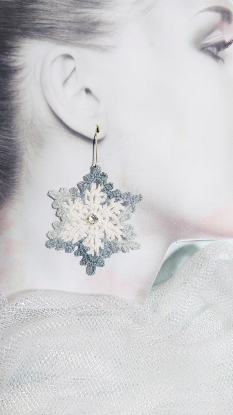 Crochet Earrings, Snowflake Earrings, White Lace Jewelry, Crochet ...