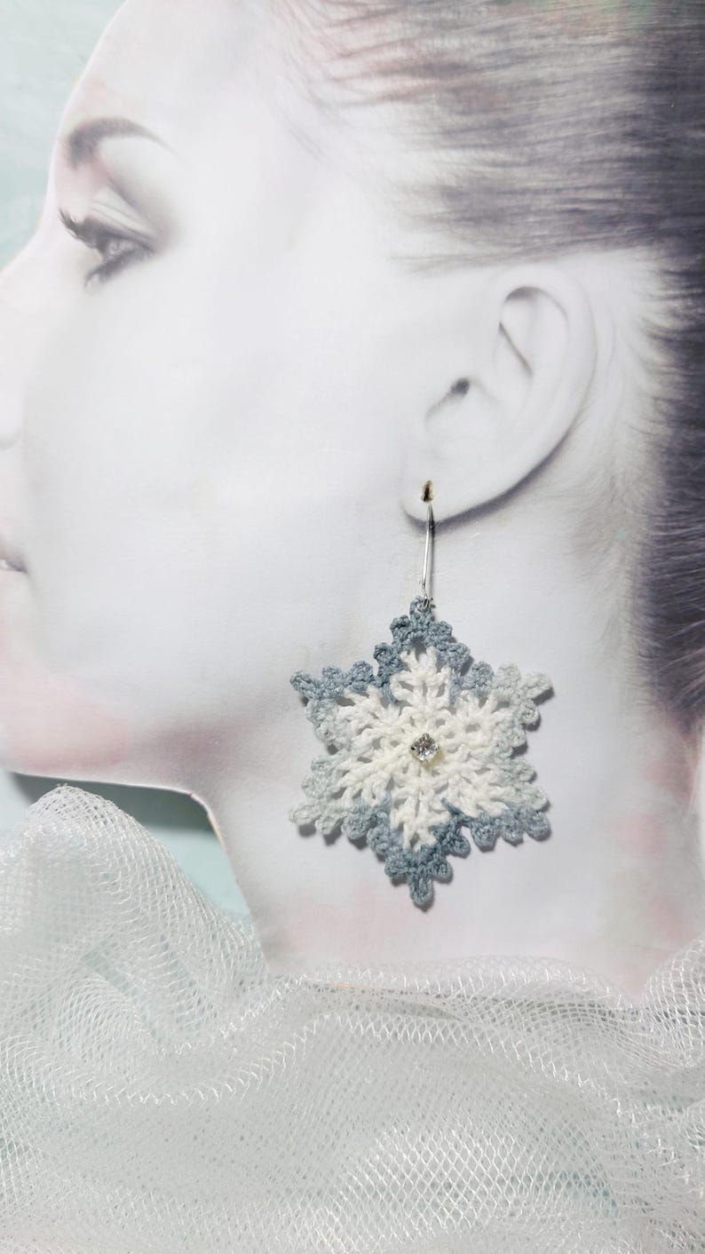 Crochet Earrings, Snowflake Earrings, White Lace Jewelry, Crochet ...