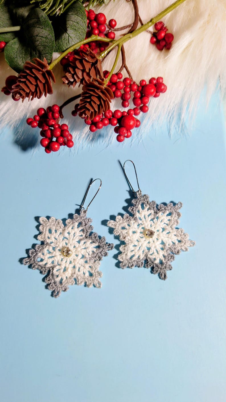 Crochet Earrings, Snowflake Earrings, White Lace Jewelry, Crochet ...