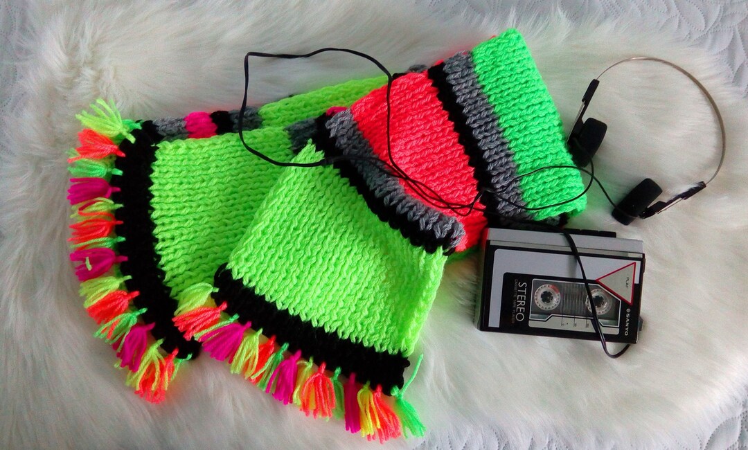 Knitted Chunky Shawl Crazy Neon Colors 80's Style - Etsy