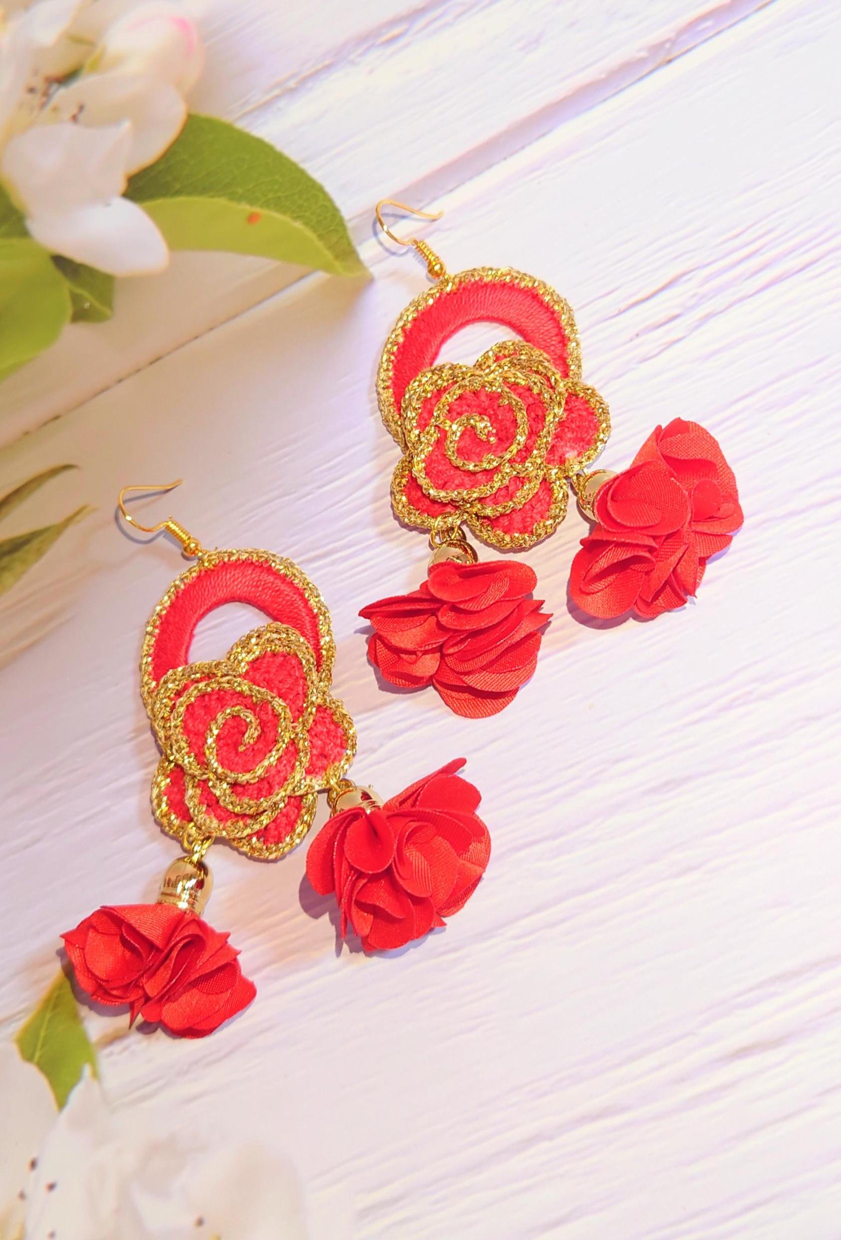Red Gold Flamenco Earrings for Expressive Women, Spanish Style Jewelry ...