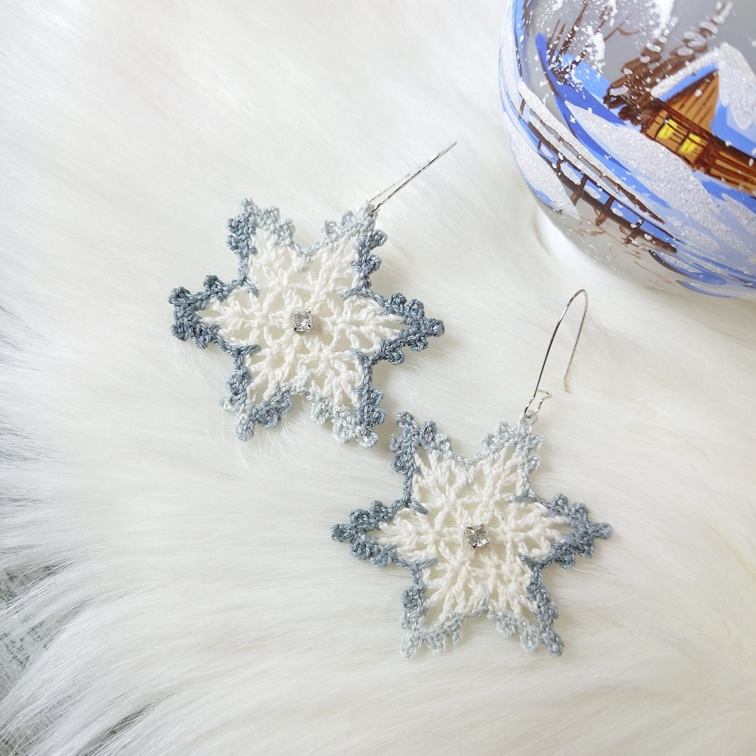 Crochet Earrings, Snowflake Earrings, White Lace Jewelry, Crochet ...