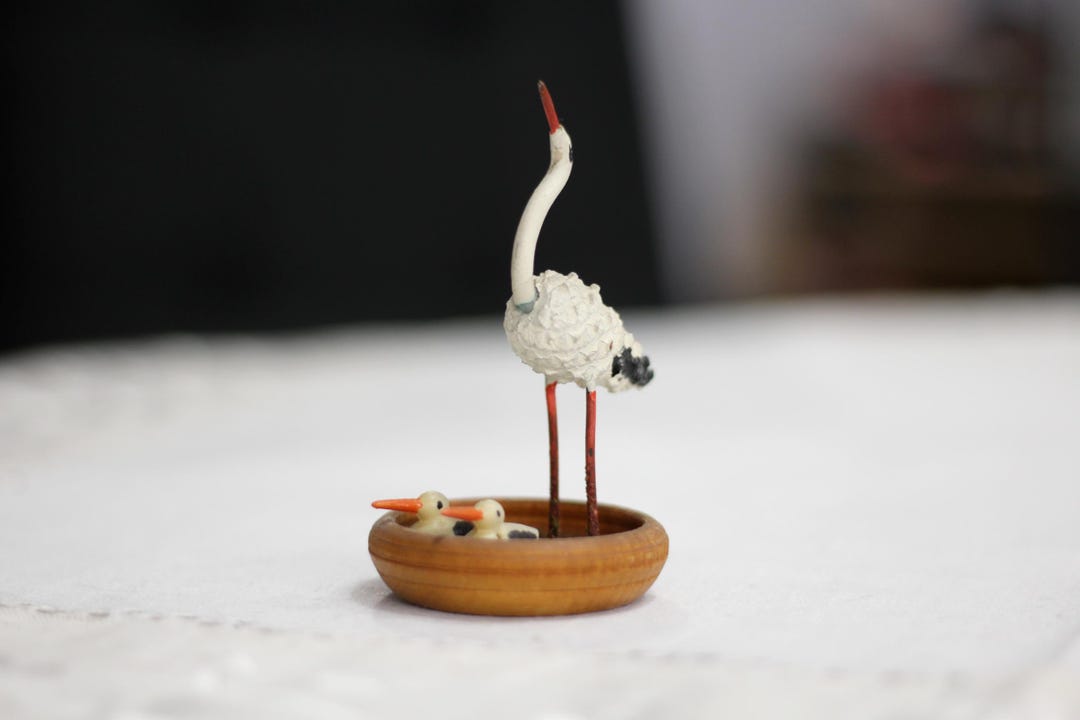 Vintage Storks Figurines, Stork in Nest, Stork Family, Miniature, Small ...