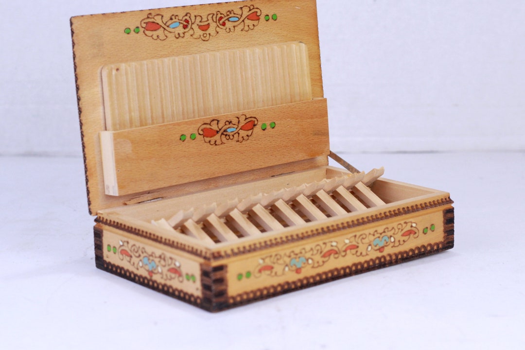 Cigarette Box, Vintage Wooden Cigarette Box With Lid, Tobacco Case for ...