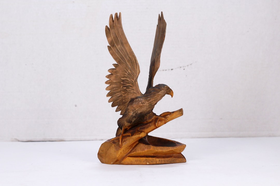 Eagle Figure, Wood Eagle Sculpture, Hand Carved Wooden Eagle, Vintage ...
