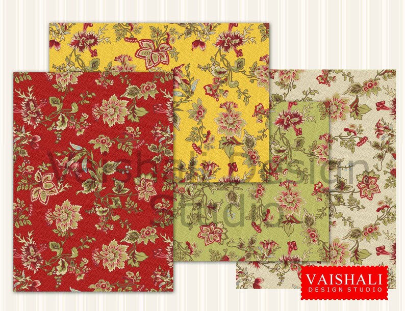 Jacobean Patterns, Multicoloured, Seamless Pattern, 4 Sheets, Digital ...