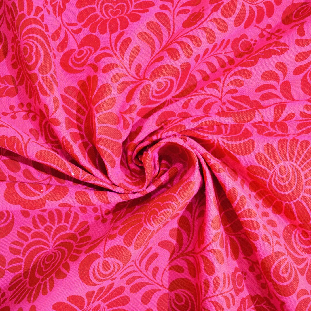 Hot Pink Printed Fabric, Matyo Rose Pattern,100% Cotton Duck, by the ...