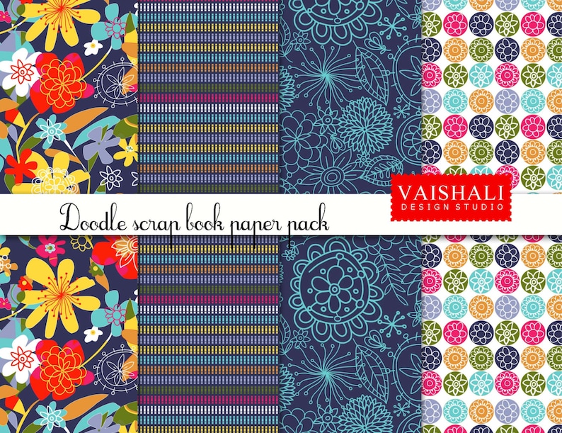 Doodle Pattern Multicolour Seamless Pattern 4 Sheets - Etsy