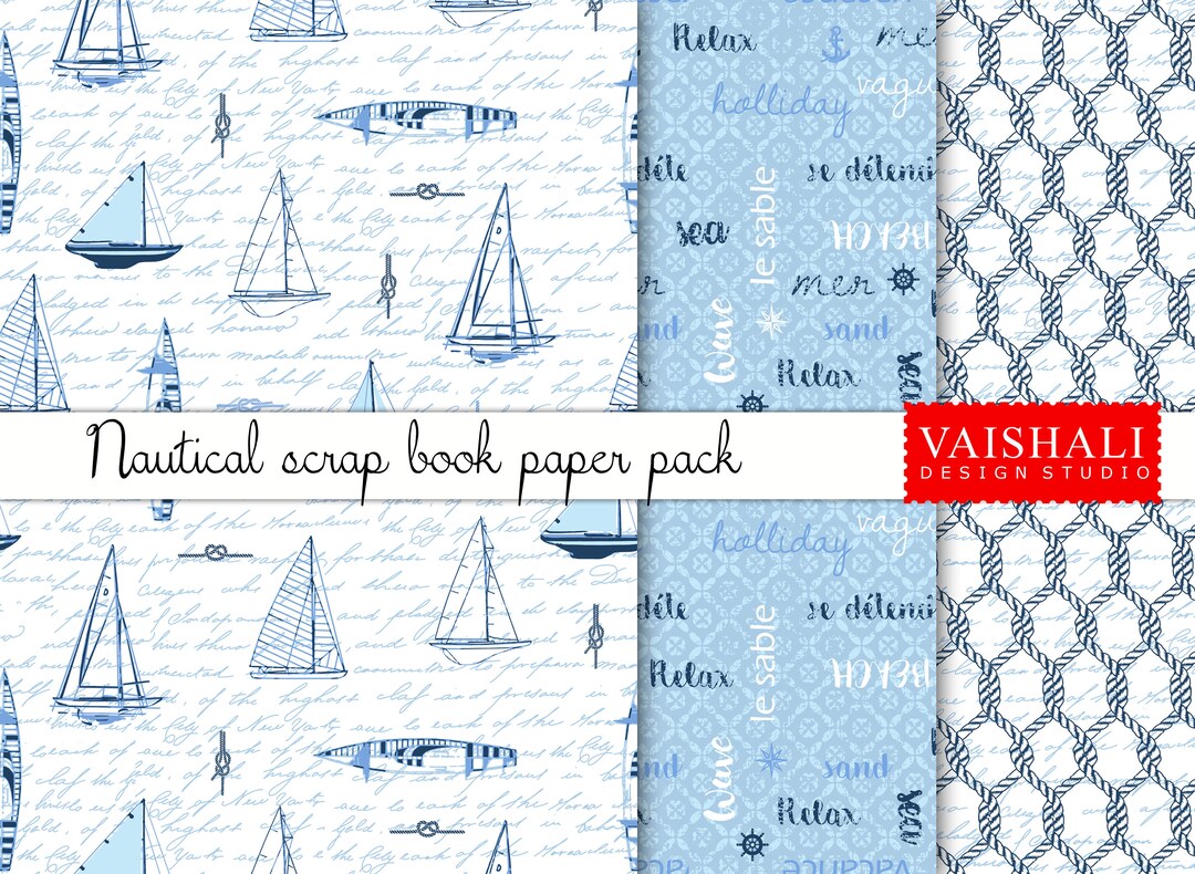 NAUTICAL Coordinated Prints Set, Seamless Pattern, 3 Sheets, Digital ...