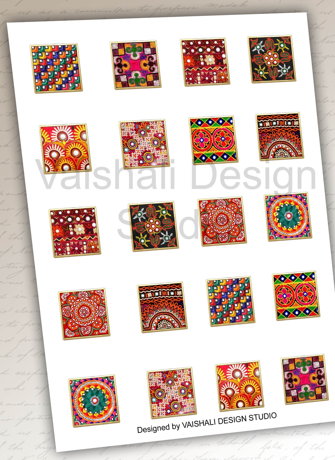 Buy Kutch Embroidery , Digital Print Download, 1 X 1 Inch Square, 1 ...