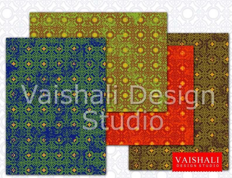 Brocade Pattern, Rich Colours, Seamless Pattern, 5 Sheets, Digital ...