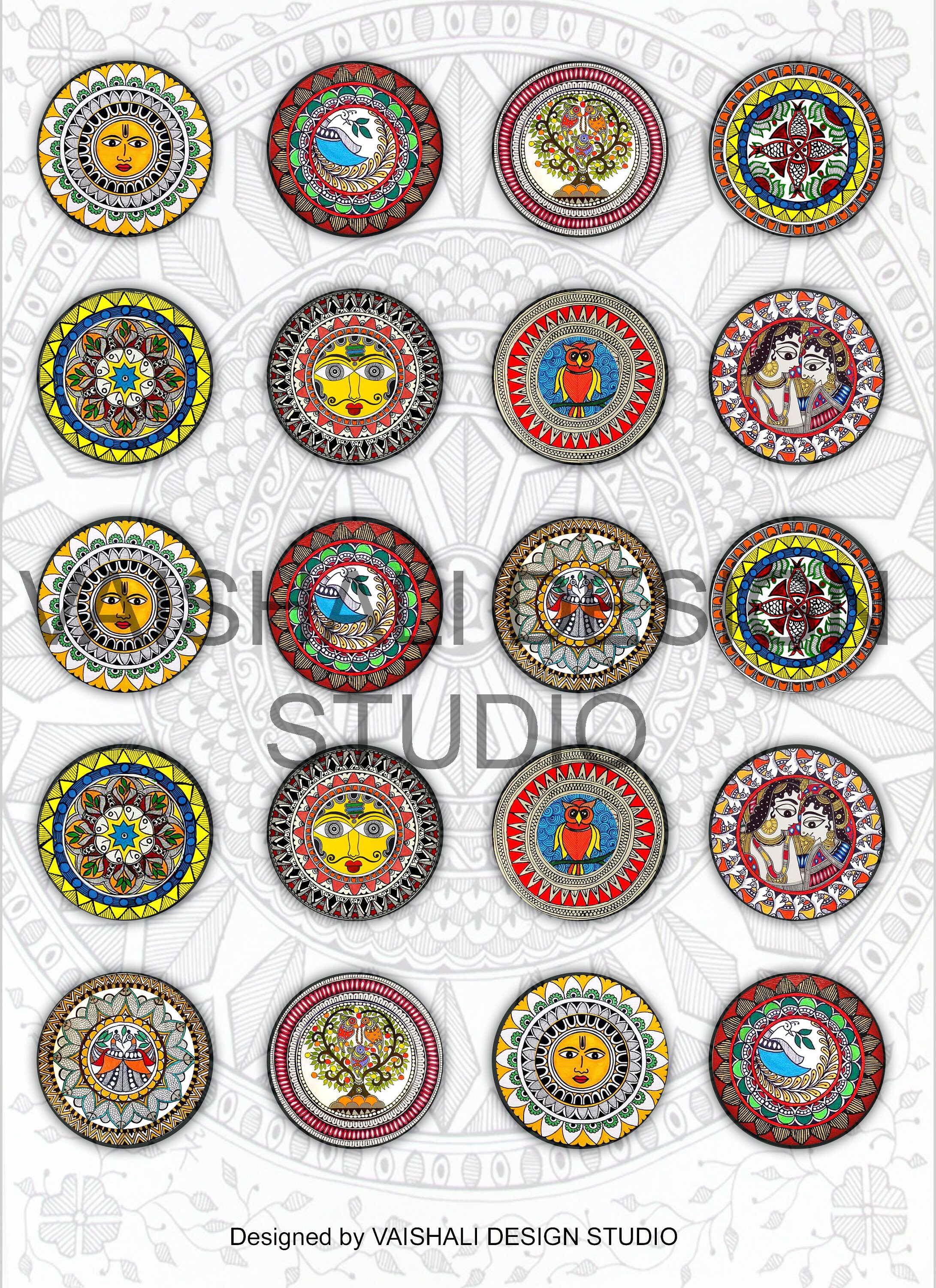Buy Madhubani Folk Art Circles , Digital Print Download, 1.5 Inch ...