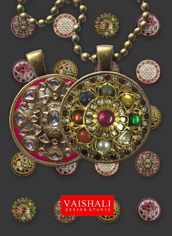 Maharaja Jewels vintage jewellery Digital Print download 30mm round 1 sheet pendants magnets bezel trays