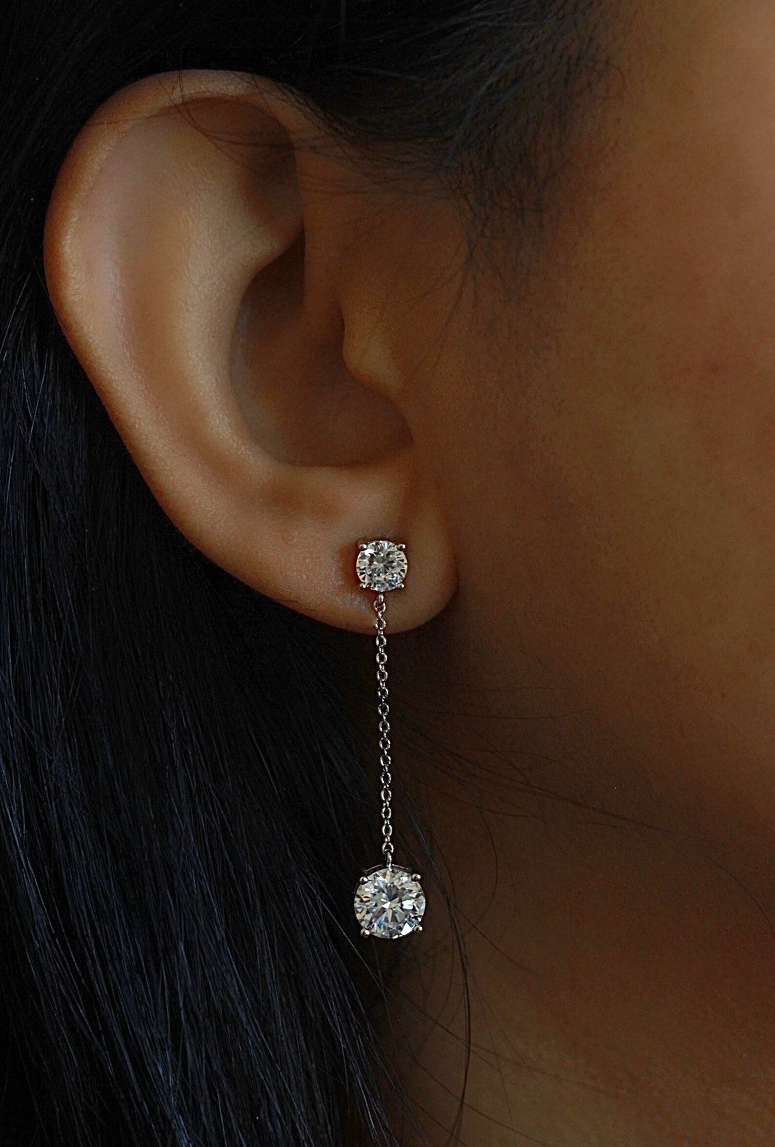 Chain Threader Earrings Light Comfortable Floating Diamond | Etsy